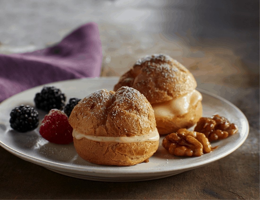 Walnut Profiteroles and Pastry Cream - California Walnuts