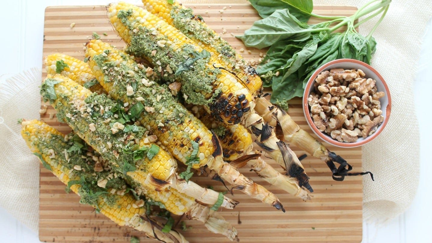 Grilled Corn with Walnut Pesto - California Walnuts