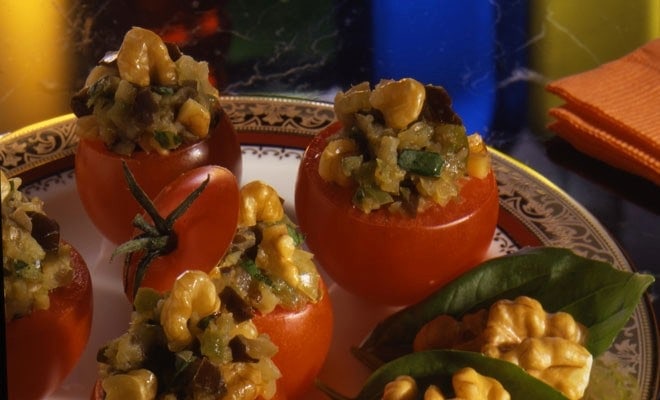 Roasted Eggplant & Walnut Tomato Cups - California Walnuts
