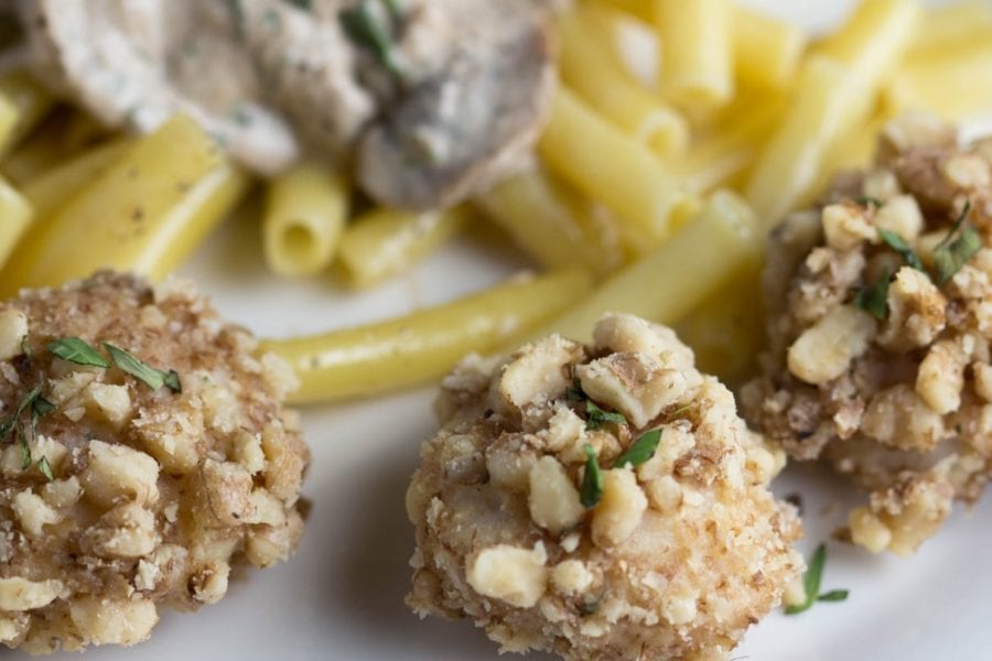 Walnut Crusted Scallops with Basil Oil & Toasted Walnut Mushroom Sauce ...