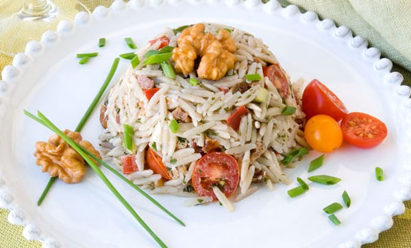 Warm Orzo and Walnut Salad with Garden Vegetables, Chevre and Herbs ...
