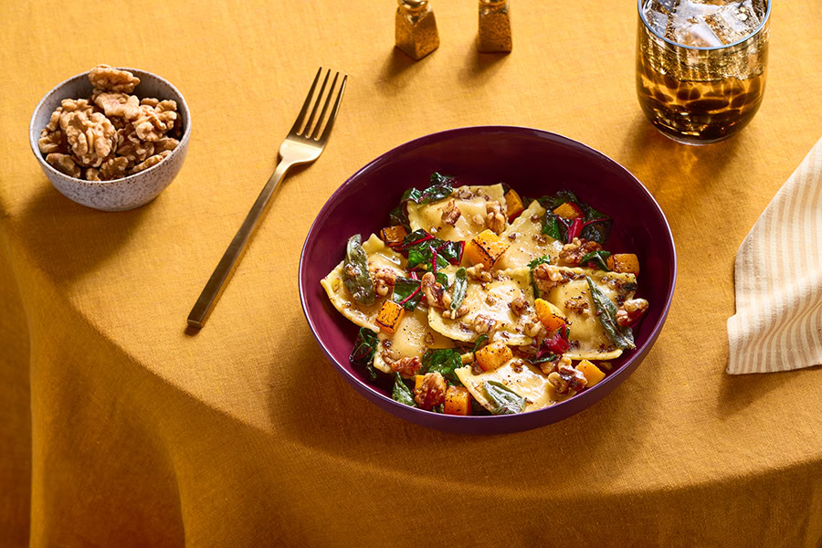 Ravioli with Butternut Squash, Walnuts and Chard - California Walnuts