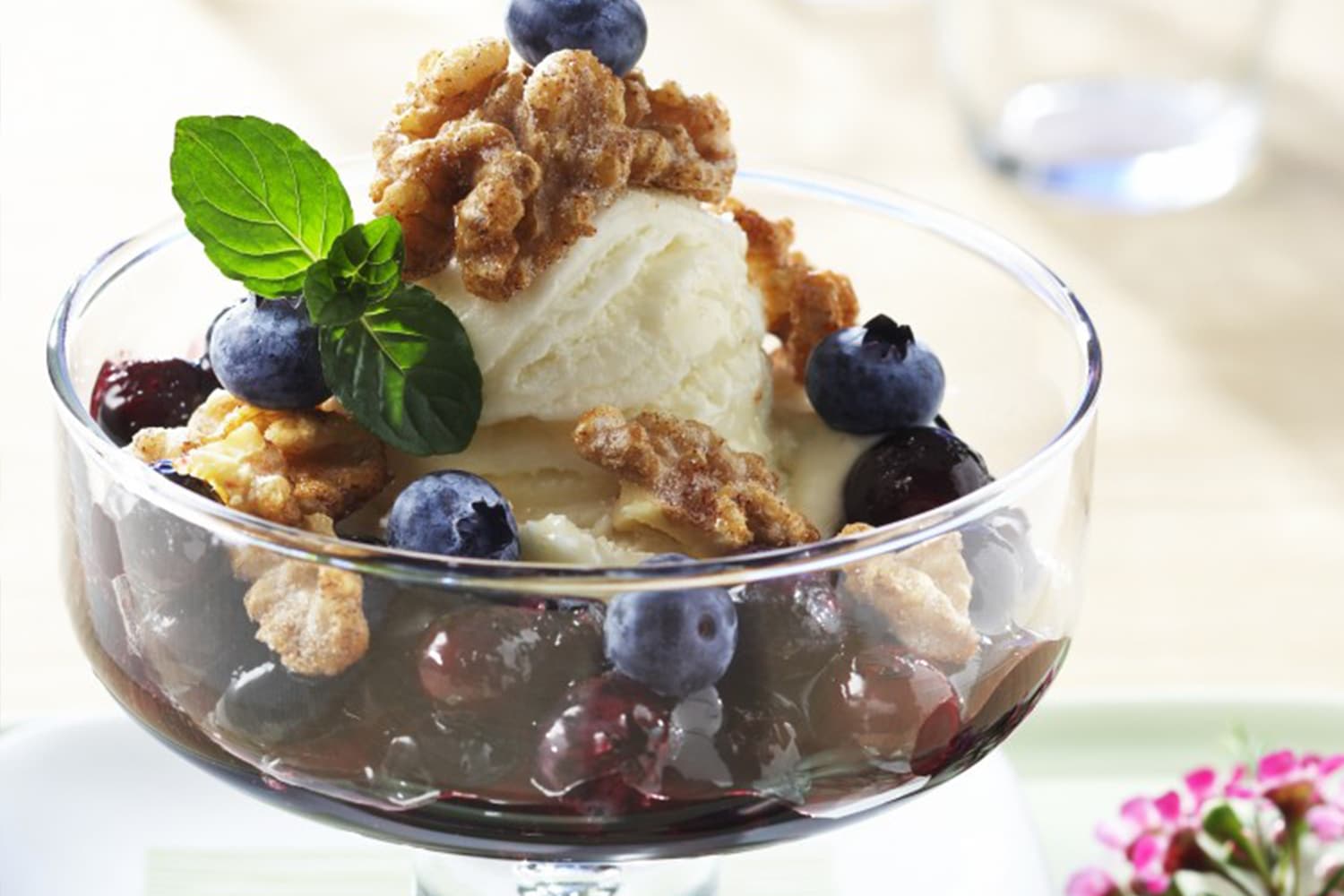 Blueberry Frozen Yogurt Sundae with Blueberry Compote and Glazed ...