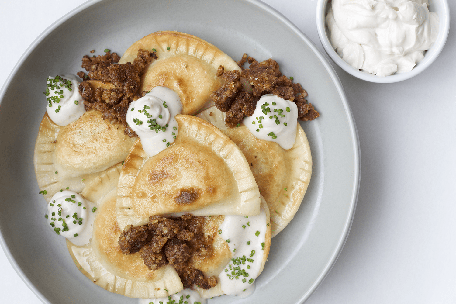 Savory Pierogi with Walnut Meat and Topped with Walnut Sour Cream ...