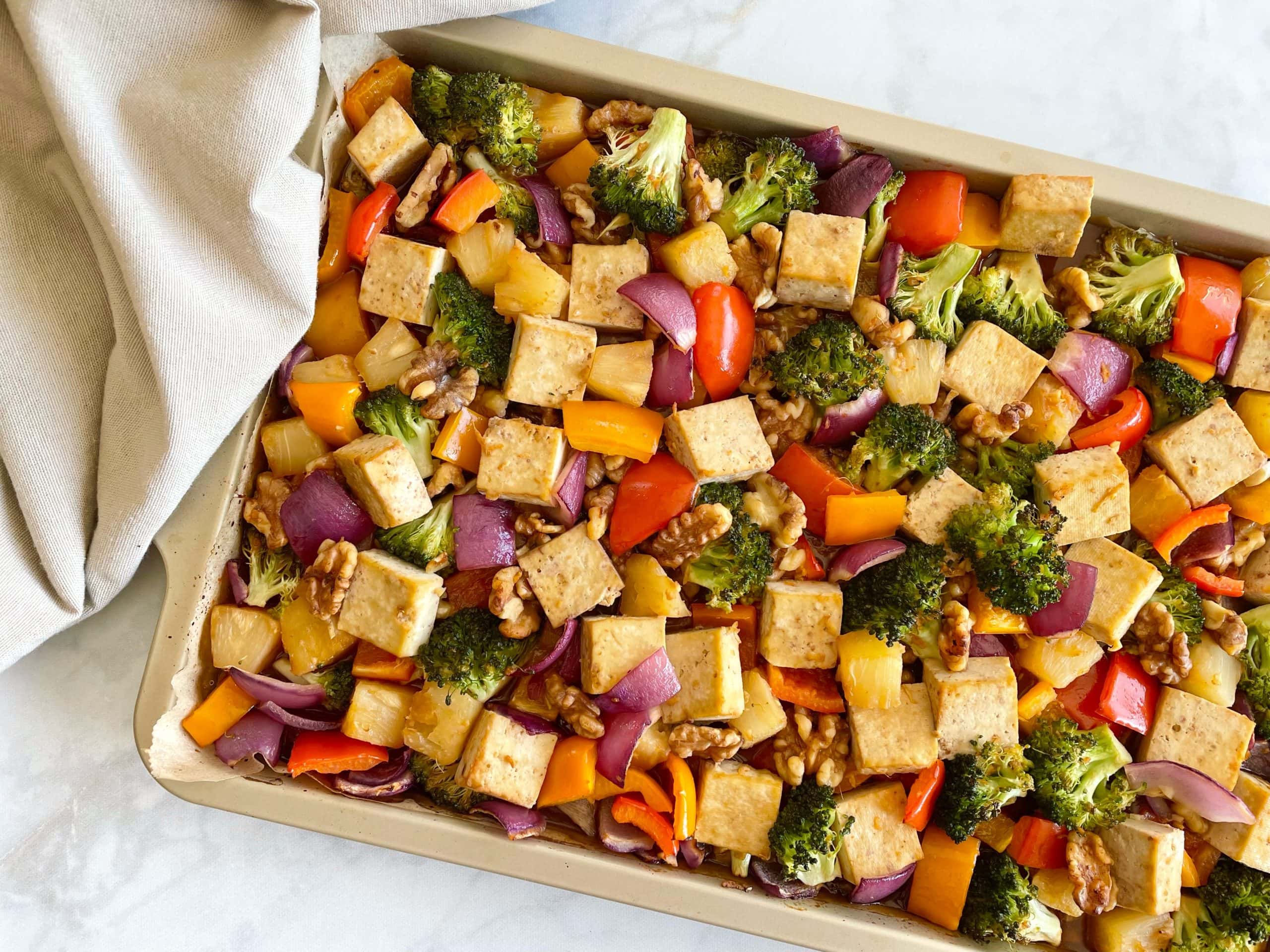 Swicy Pineapple-Walnut Sheet Pan Dinner - California Walnuts